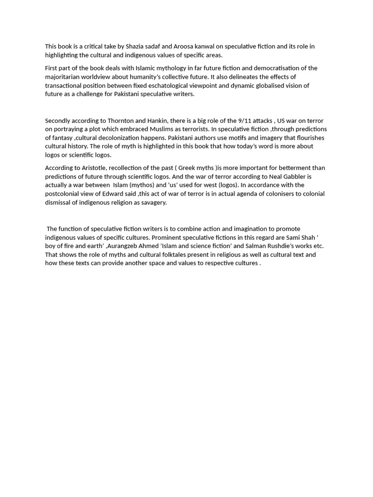 Speculative Fiction by Shazia Sadaf and Aroosa Kanwal | PDF