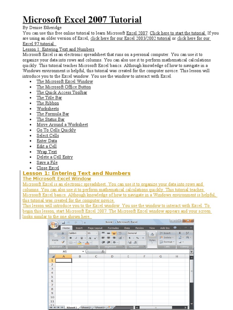 Microsoft Excel 2007 Tutorial | PDF | Microsoft Excel | Typefaces