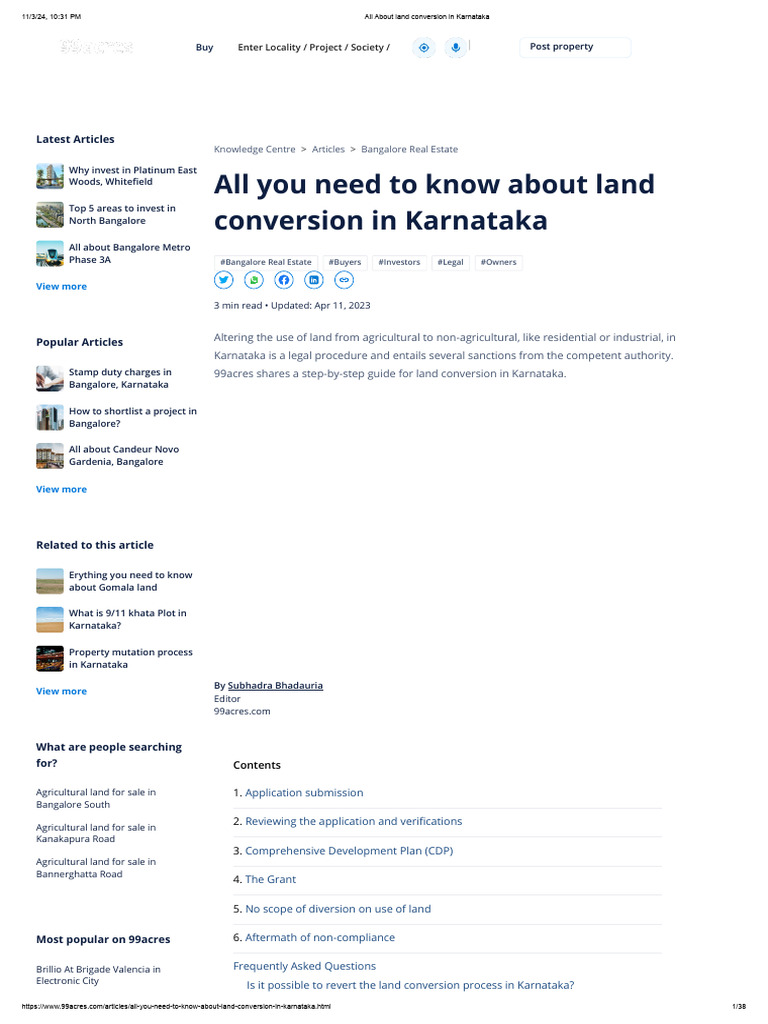 Land Conversion Process in Karnataka | PDF | Bangalore