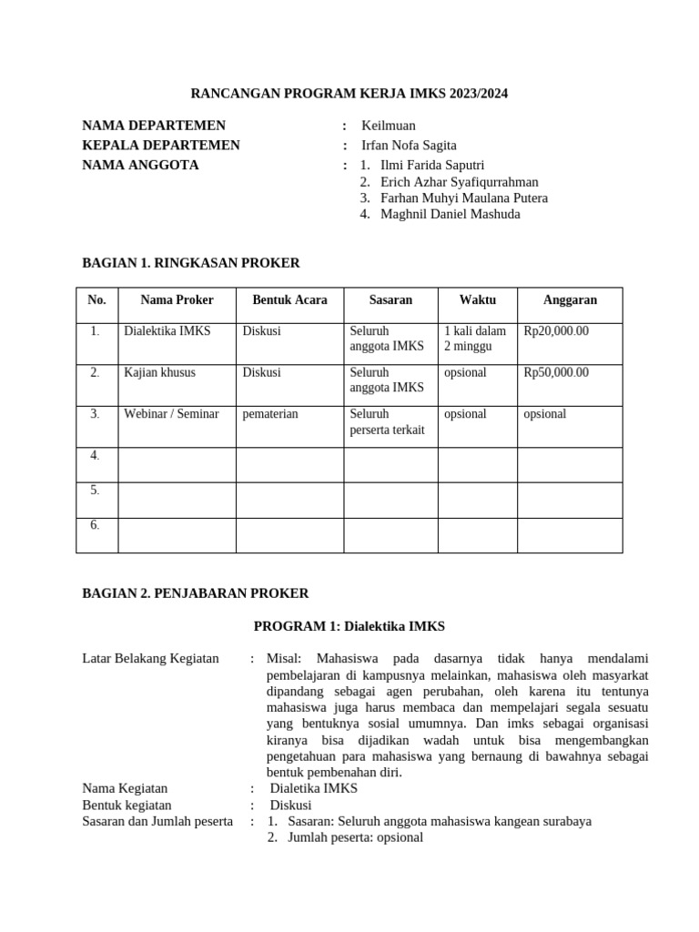 Format - Rancangan - Program - Kerja - Departemen Keilmuan | PDF