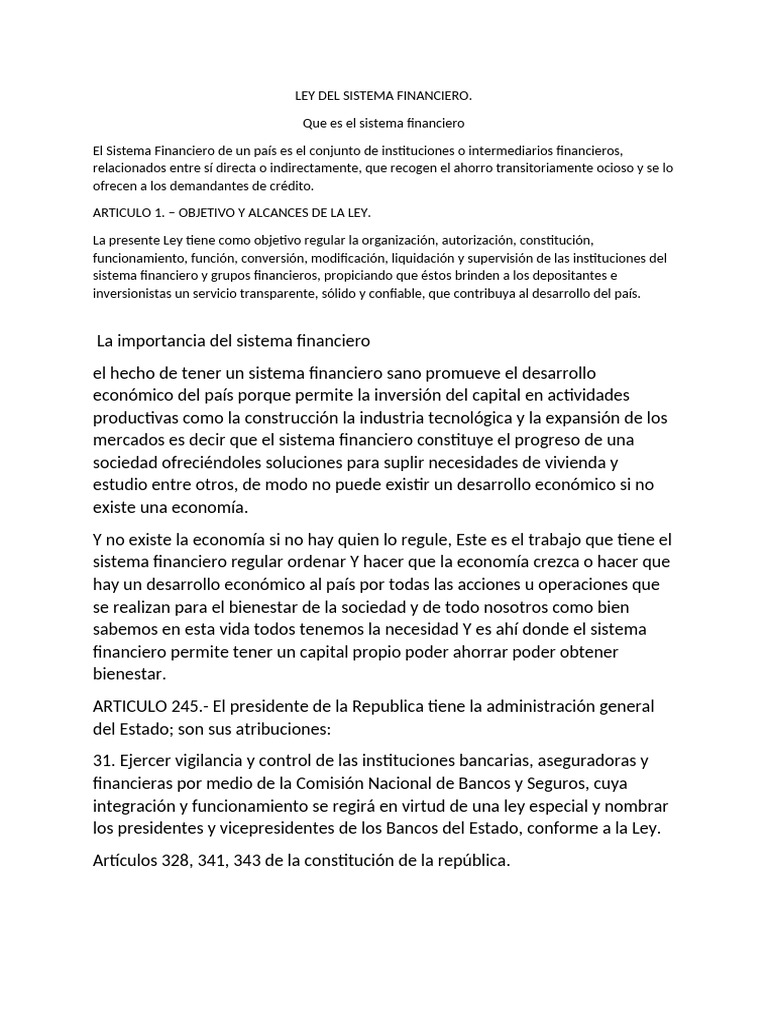 Ley Del Sistema Financiero | PDF