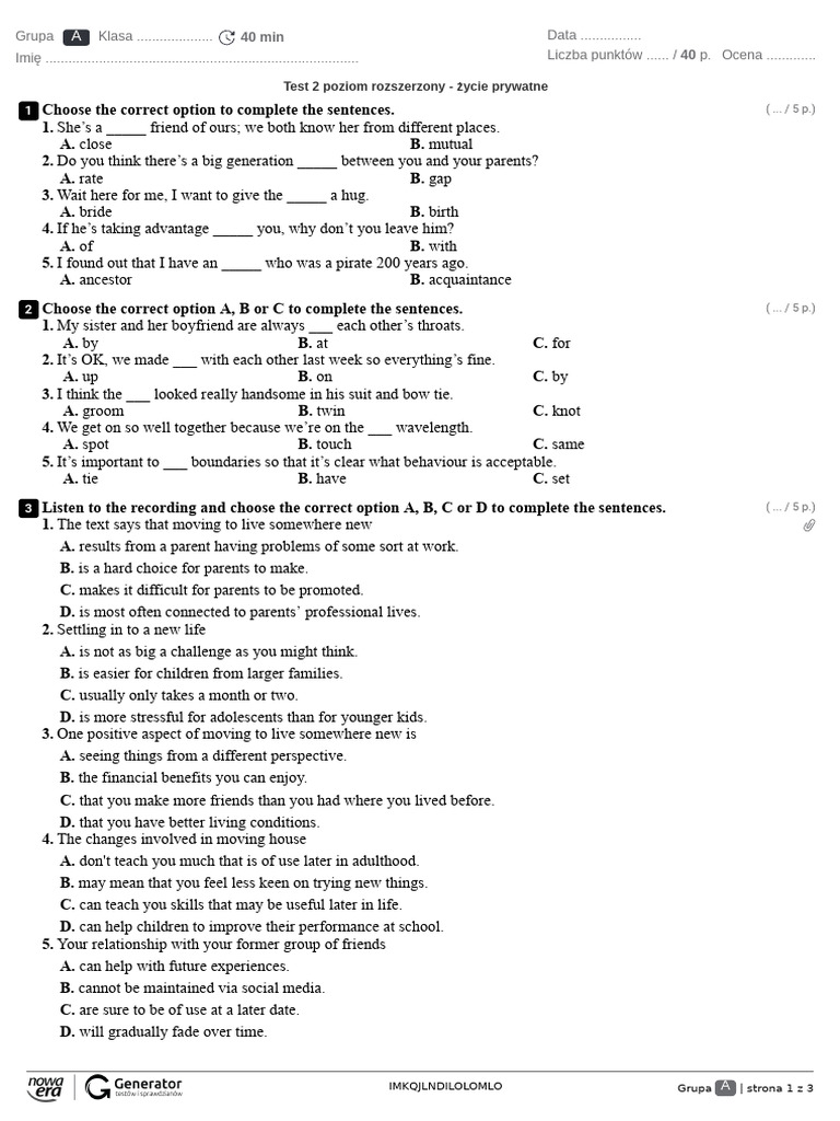 Test 2 | PDF | Marriage | Adolescence