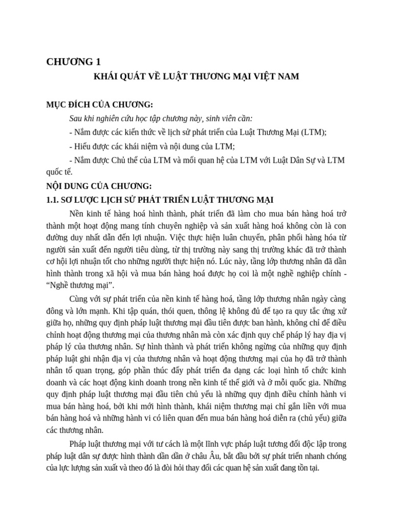 TLHT LUẬT THƯƠNG MẠI TUẦN 1 | PDF
