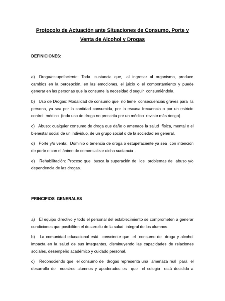 Protocolo de Actuación Ante Situaciones de Consumo | PDF | La dependencia de sustancias | Drogas
