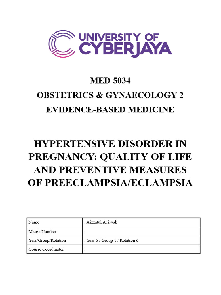 EBM Hypertensive Disorder in Pregnancy (Quality of Life & Preventive ...