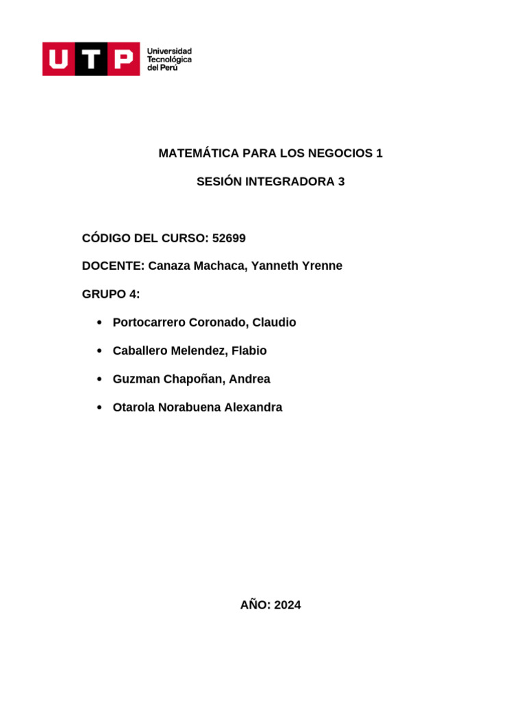 Sesion Integradora A 3 - Grupo 4 | PDF | Matriz (Matemáticas ...