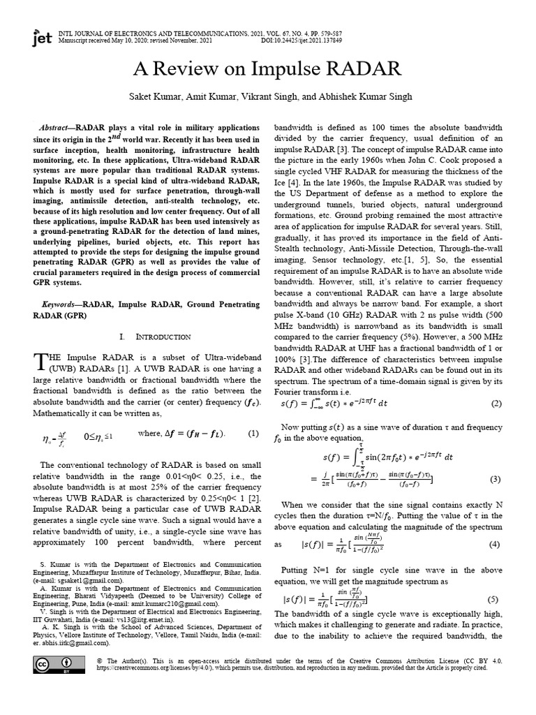 A Review On Impulse RADAR | PDF | Bandwidth (Signal Processing) | Ultra ...