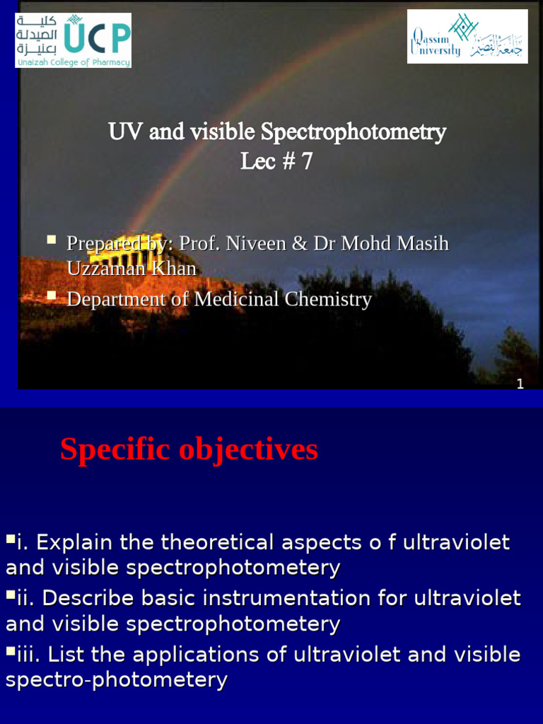 Lecture 7 UV - Spectroscopy Analysis 2020 | PDF | Spectrophotometry ...