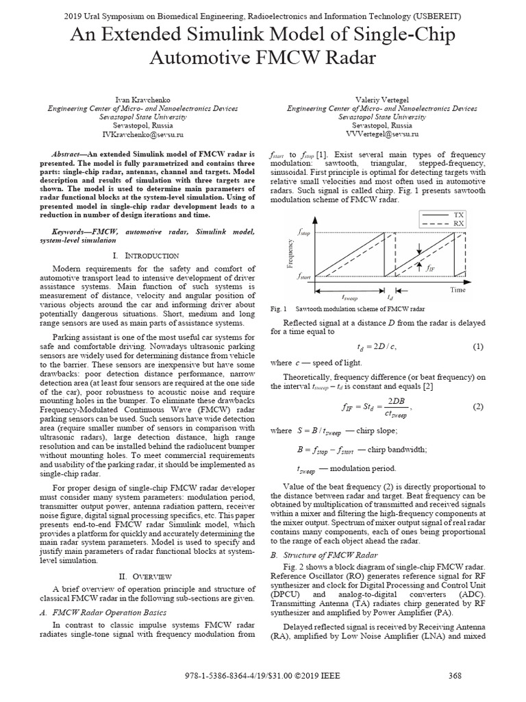 An Extended Simulink Model of Single-Chip Automotive FMCW Radar | PDF ...