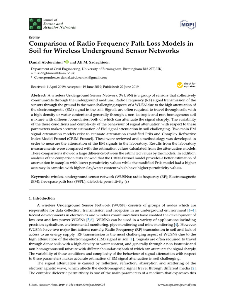 RF Path Loss Models for Underground Sensors | PDF | Radio Spectrum ...