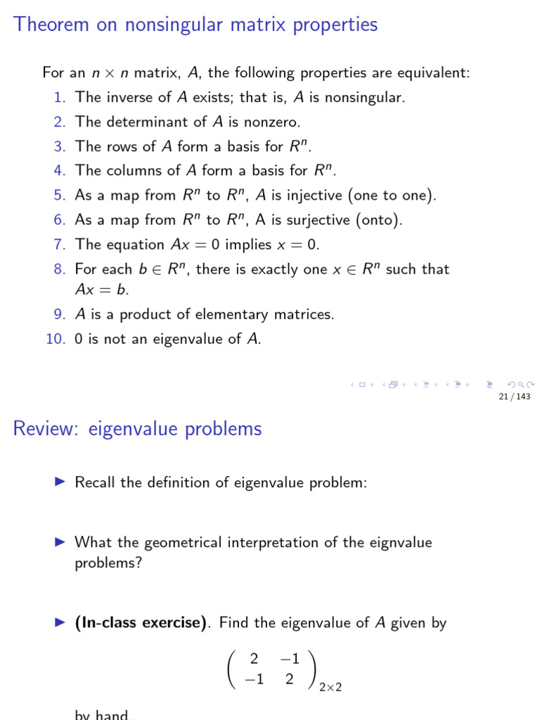 Nonsingular Matrix Properties Explained | PDF | Eigenvalues And ...