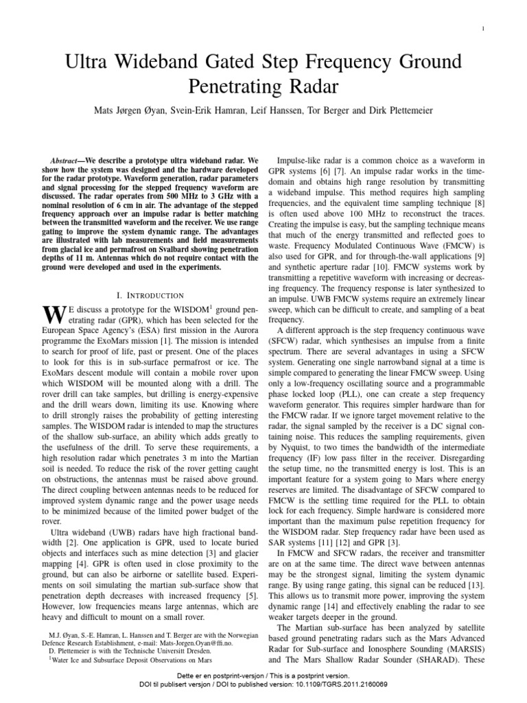Ultra Wideband Gated Step Frequency Ground Penetrating Radar | PDF | Radar | Antenna (Radio)