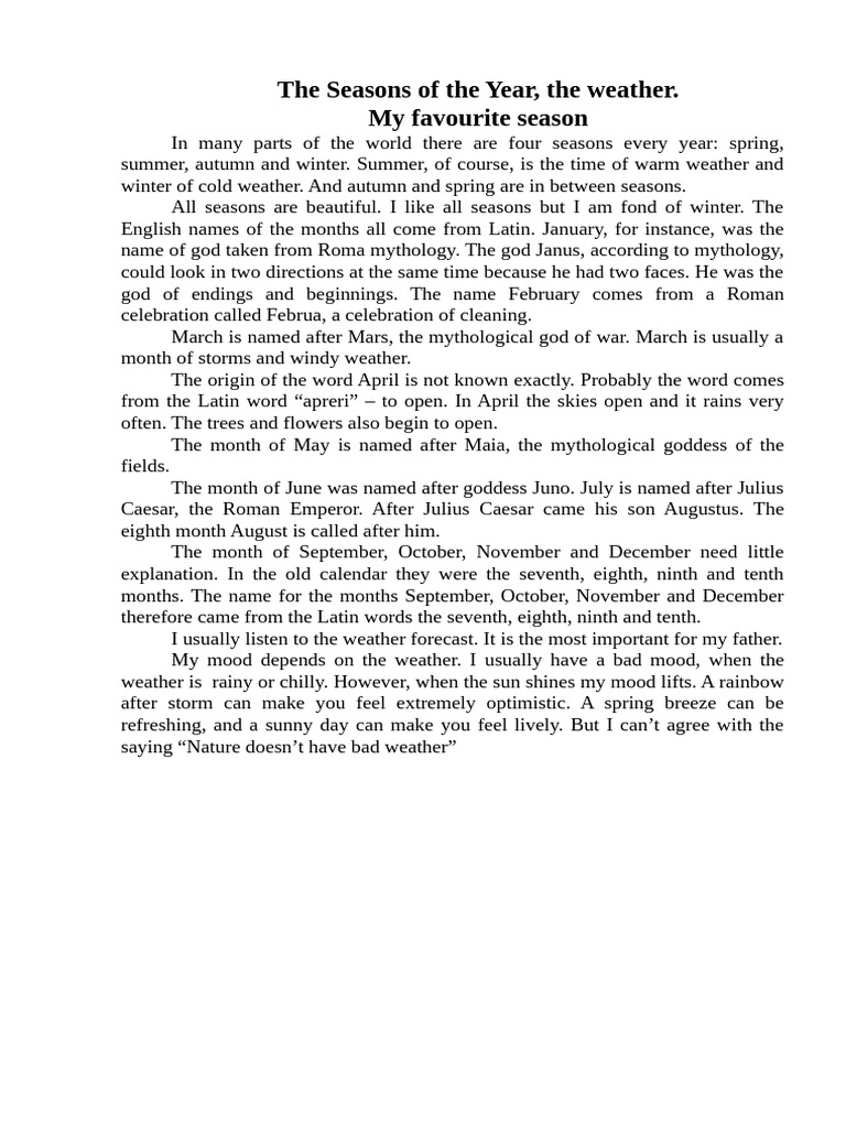 5 The Seasons of The Year | PDF