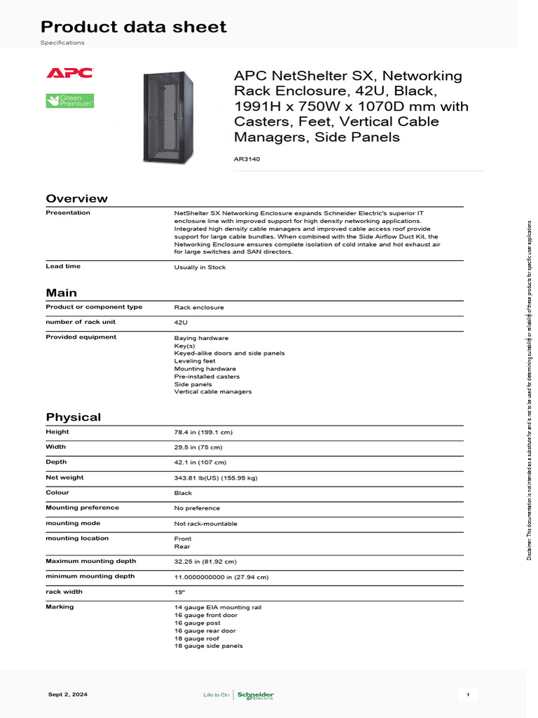 Schneider Electric - NetShelter-SX-Enclosures - AR3140 | PDF ...
