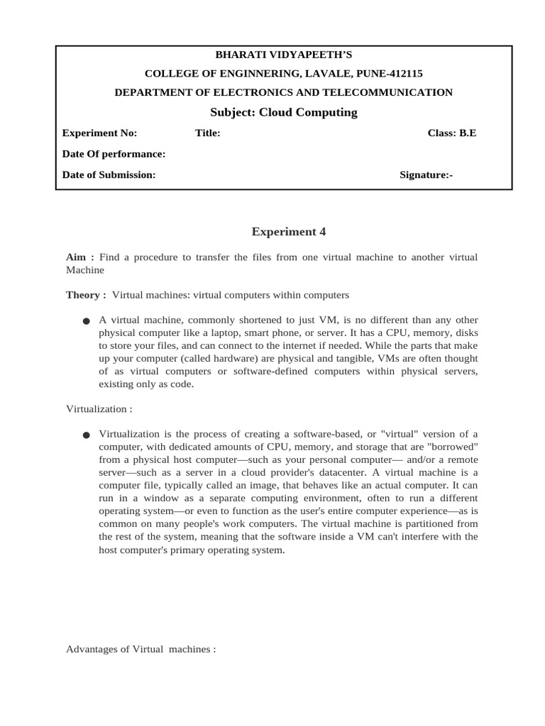 Experiment 4 | PDF | Virtual Machine | Virtualization