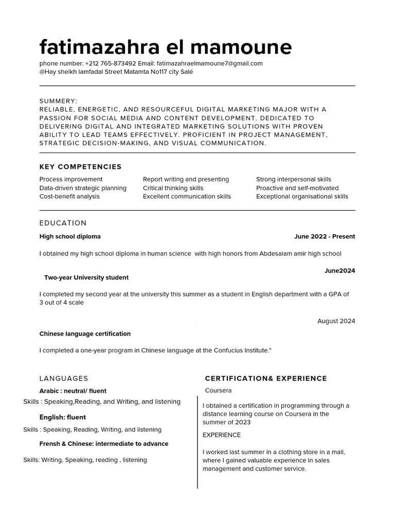 resume | PDF | Fluency | Human Communication