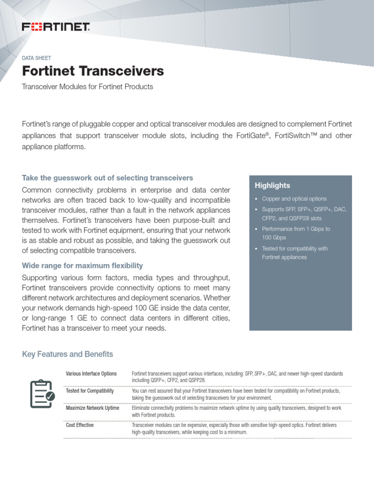 A20 A21 Fortinet Transceivers | PDF | Data Transmission | Physical ...