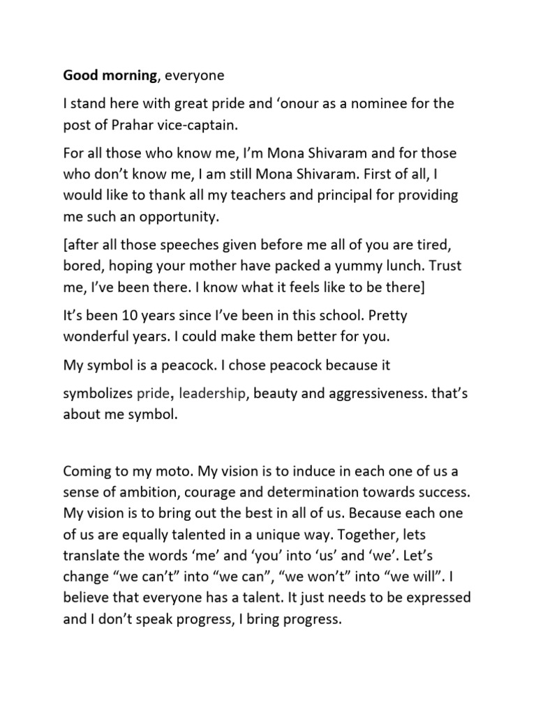 School Speech | PDF | Self-Improvement