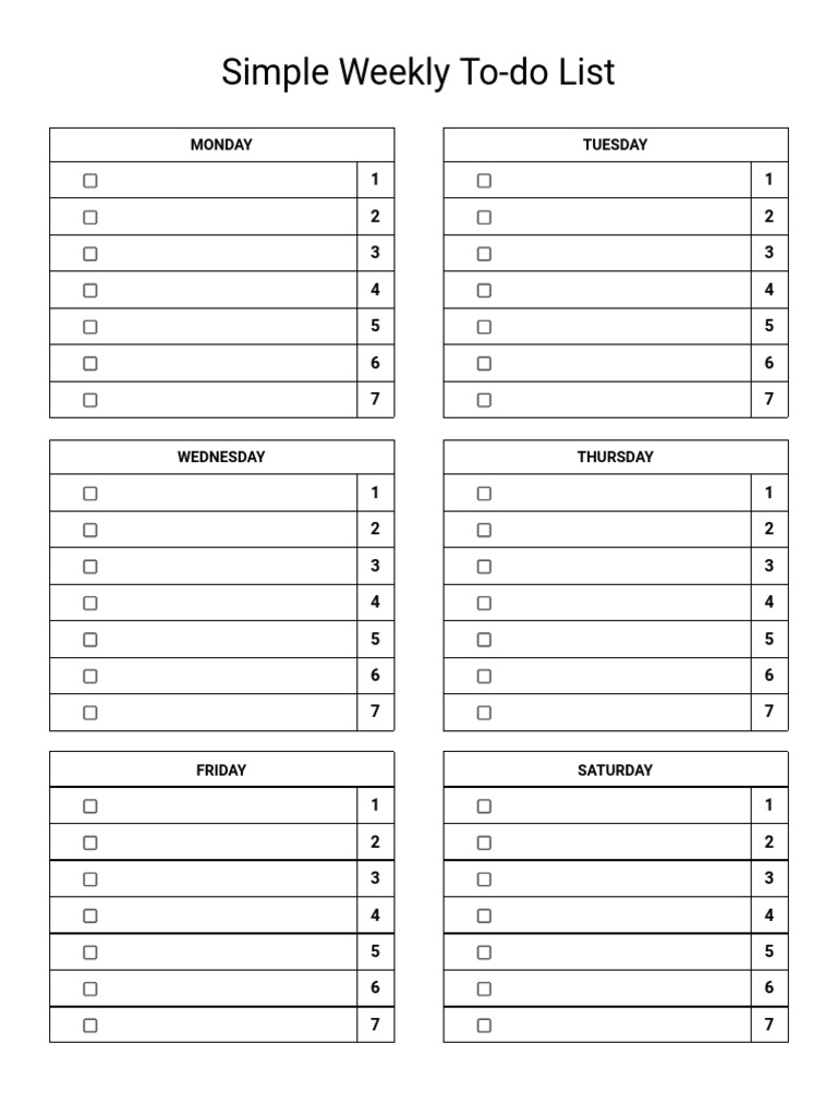 Simple Weekly To Do List Template | PDF