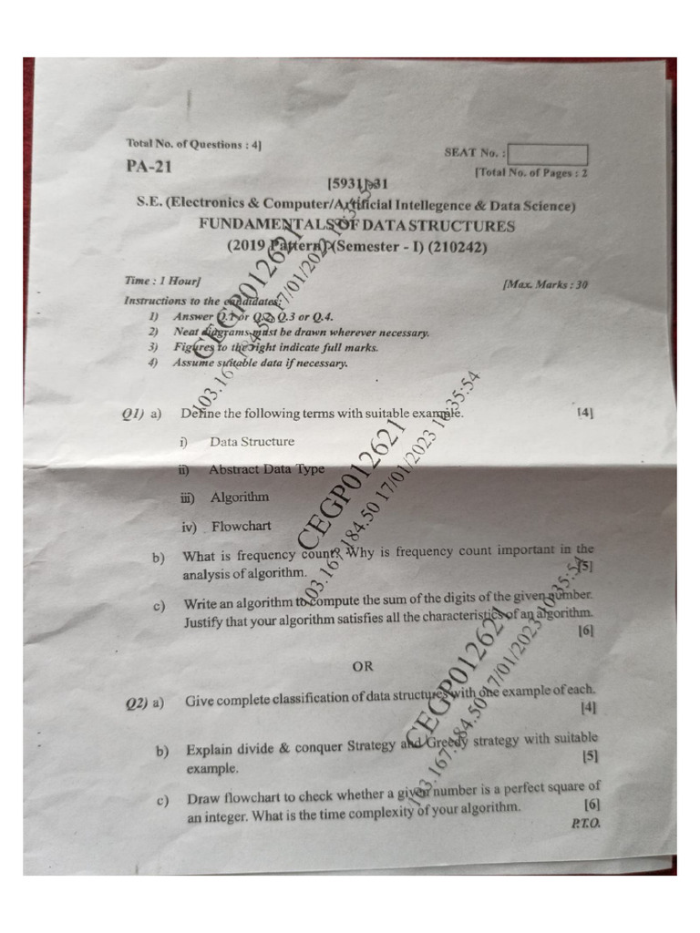 FDS in Sem Paper (22-23) | PDF