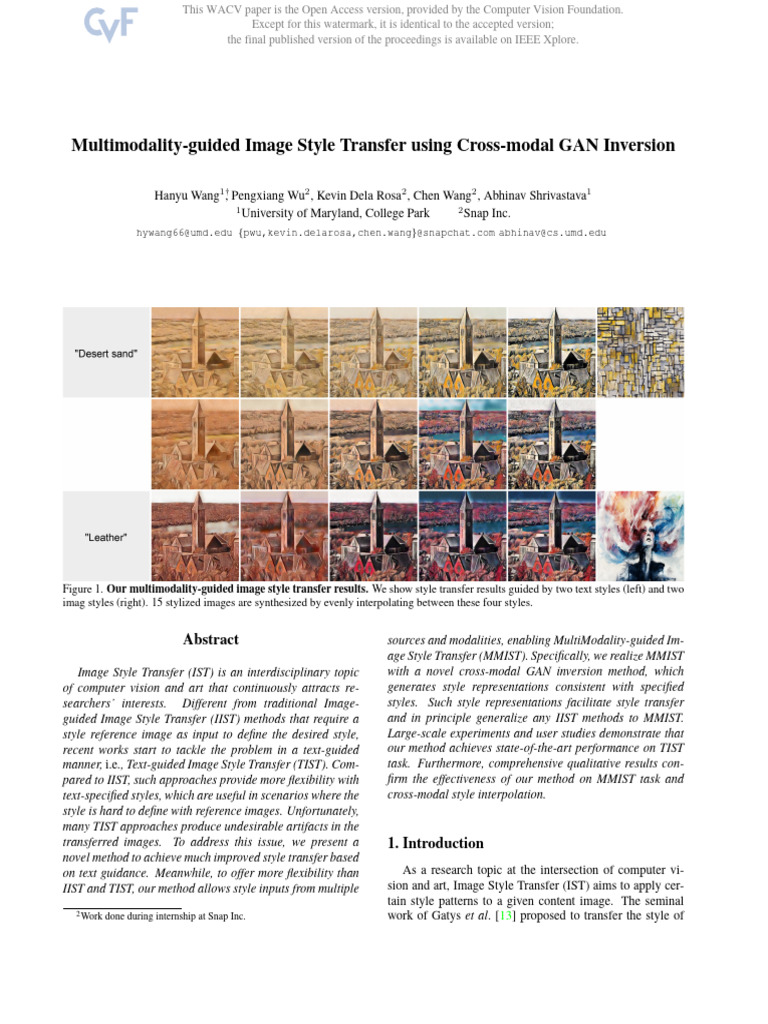 Wang Multimodality-Guided Image Style Transfer Using Cross-Modal GAN Inversion WACV 2024 Paper ...