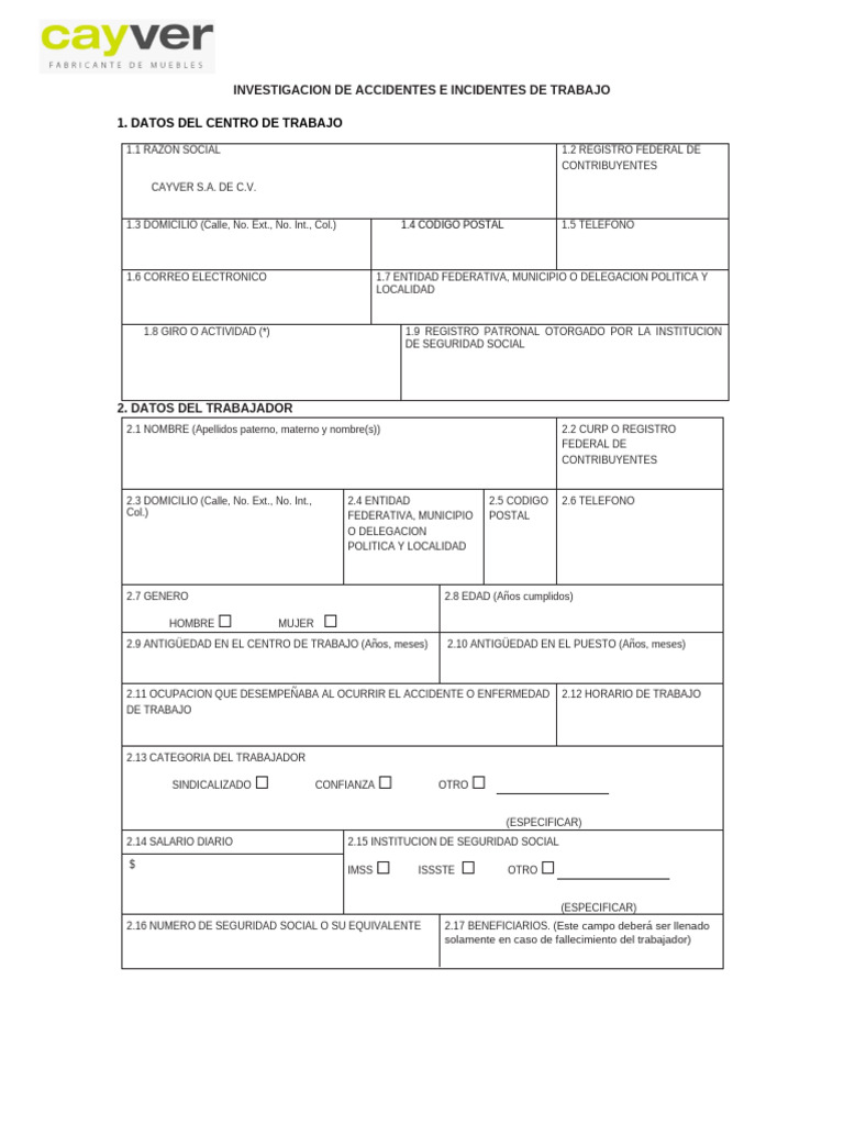 Formato Investigacion de Accidentes - NOM-STPS-019 | PDF | Radiación