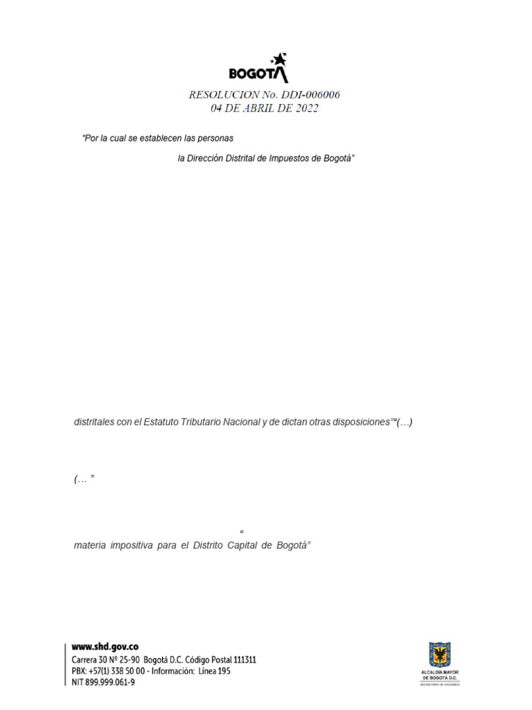 Resolucion Ddi 006006 Abril 2022 Ica Exogena | PDF | Impuestos | Bogotá