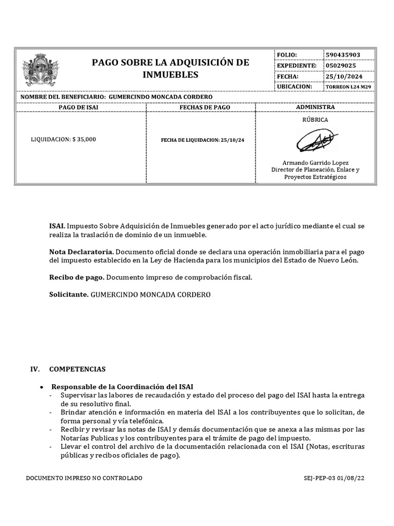 Pago Total Isai | PDF