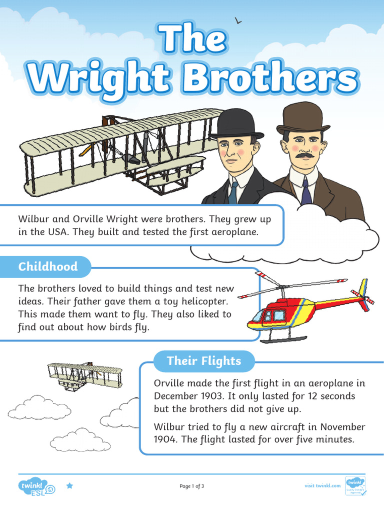 The Wright Brothers Reading Comprehension | PDF | English As A Second ...