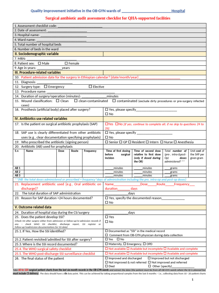 Surgical Antibiotic Use Assessment Checklist - Final | PDF | Surgery ...