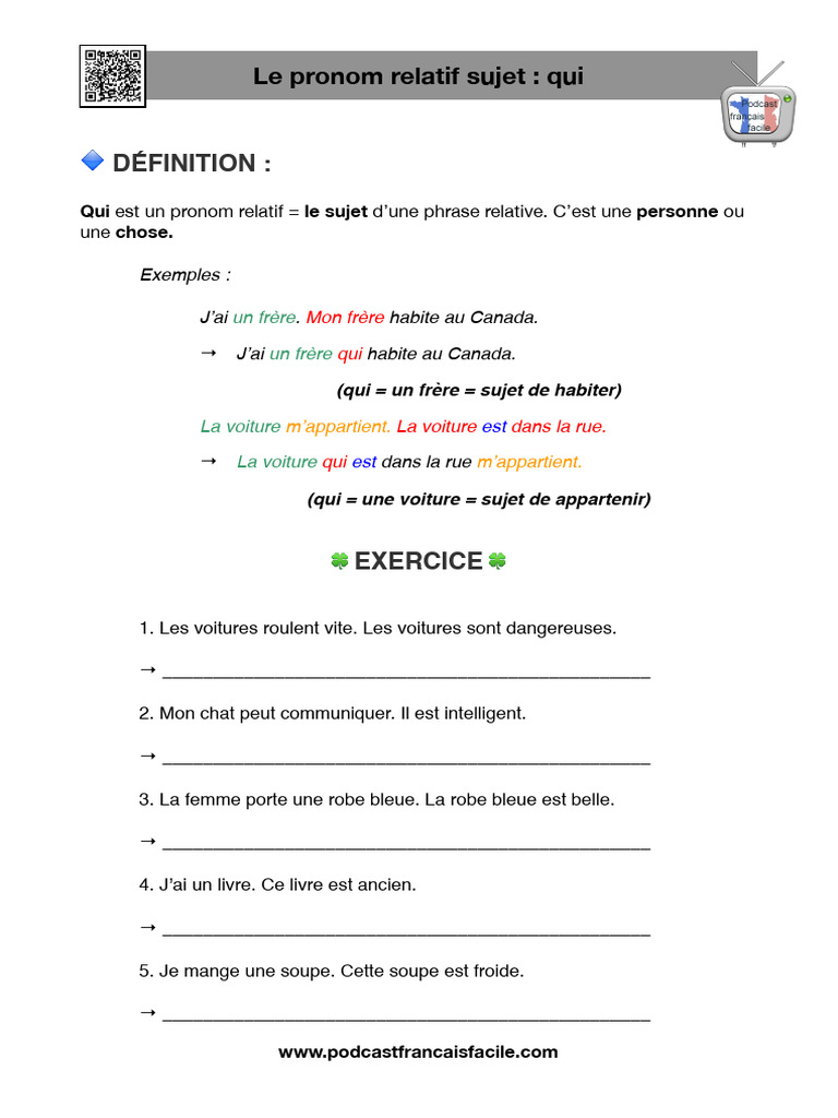 Le Pronom Relatif | PDF