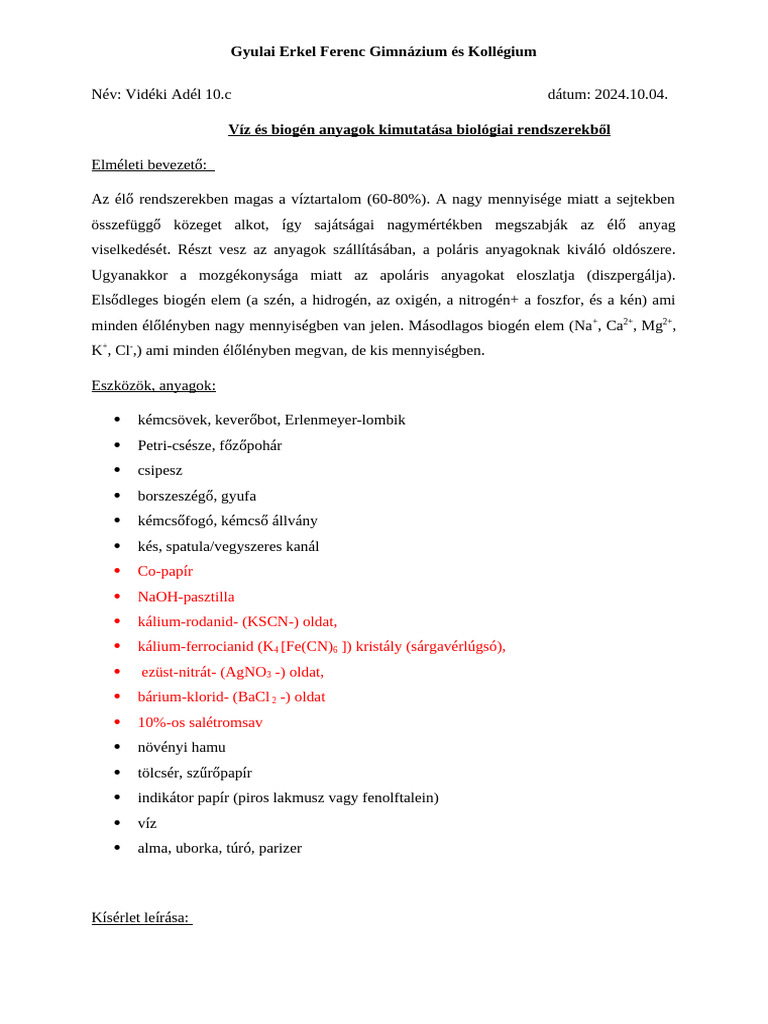 Biogén Anyagok Vizsgálata | PDF