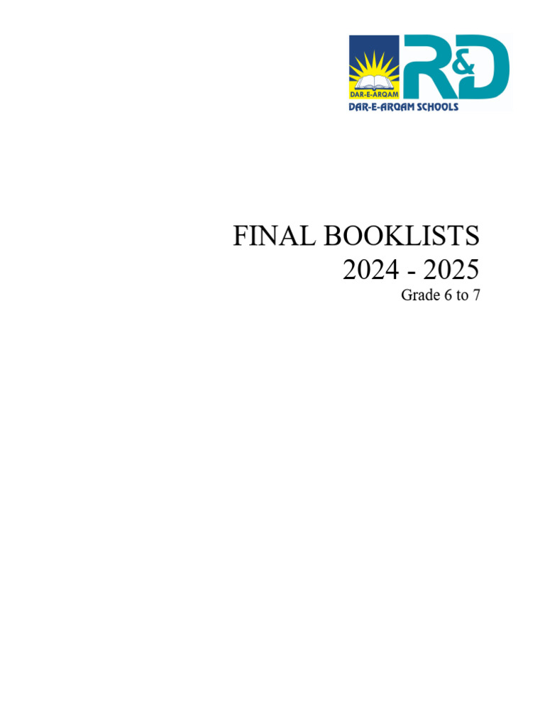 Dar e Arqam Booklists of Class 6 and 7 (Session 2024-2025) | PDF | Writing Implements | Stationery