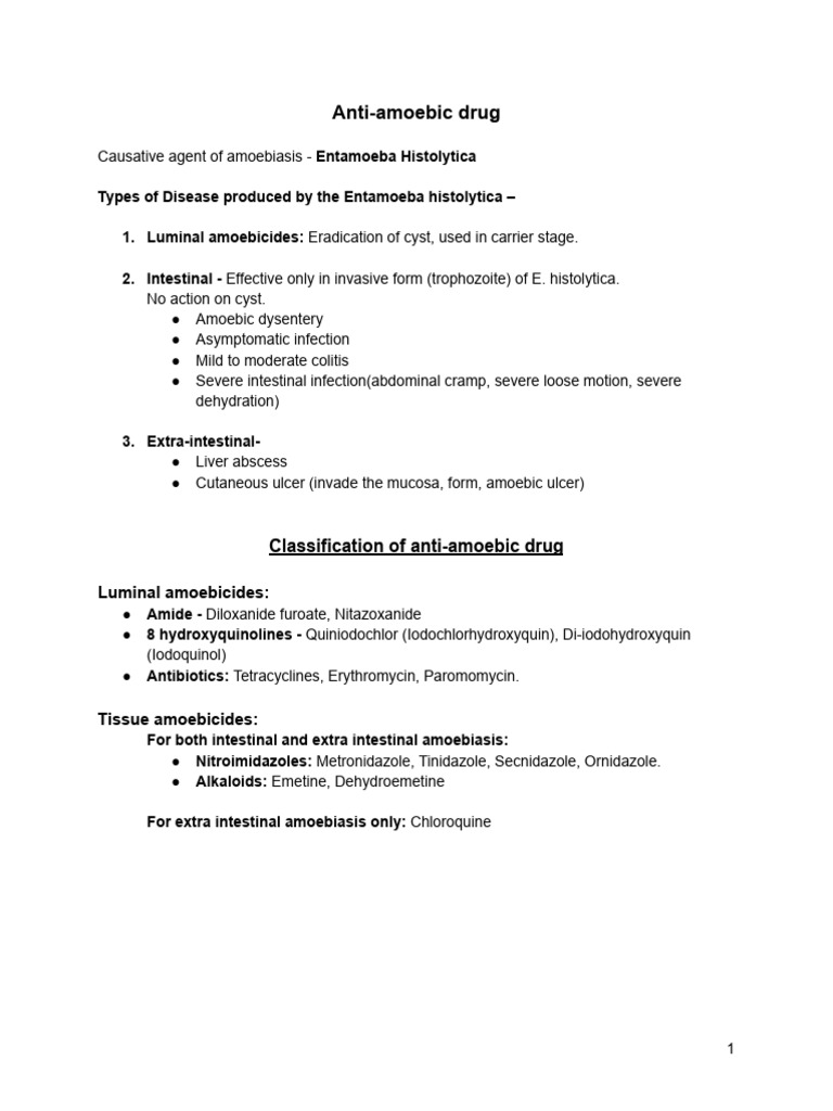 Anti Amoebic Drug | PDF | Medical Specialties | Clinical Medicine