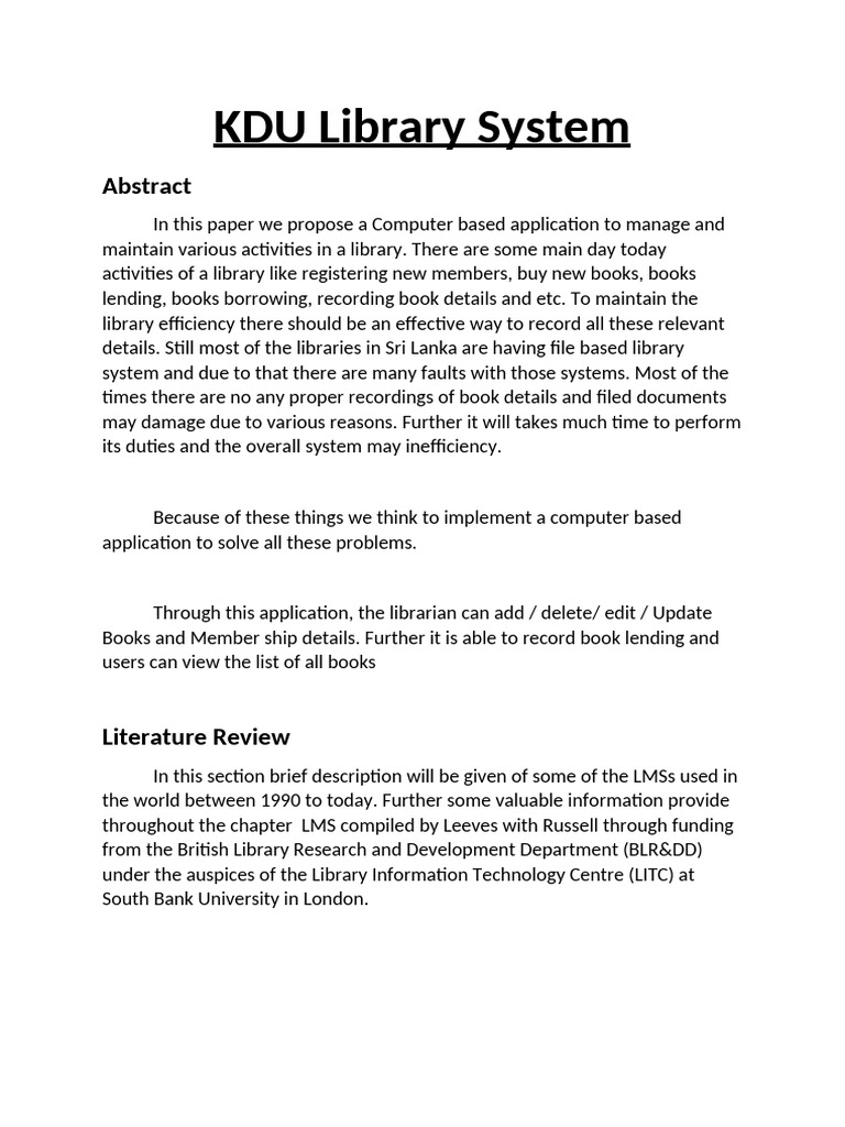 KDU Library Management System Overview | PDF | Databases | Libraries