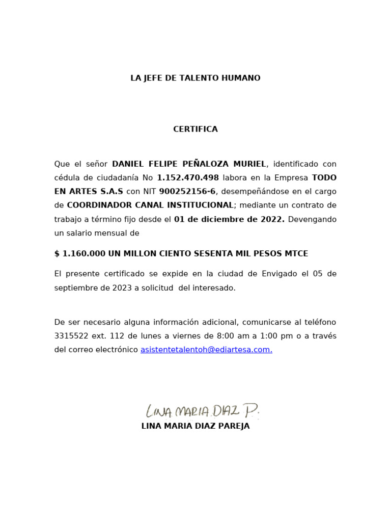 Certificado Laboral Activo Tea | PDF | Cocina, comidas y vino | Derecho