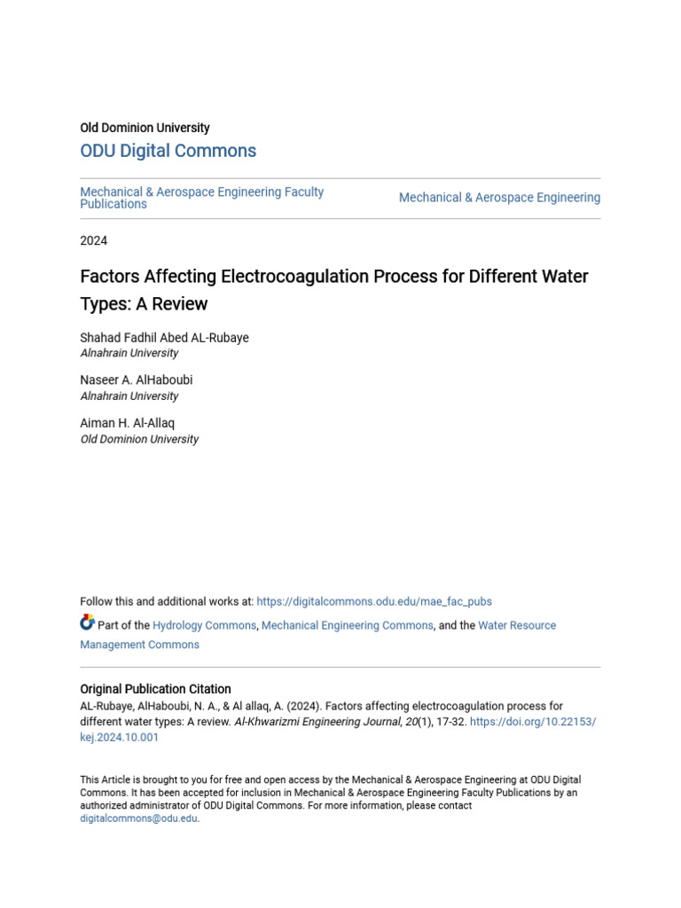 Factors Affecting Electrocoagulation Process For Different Water | PDF ...