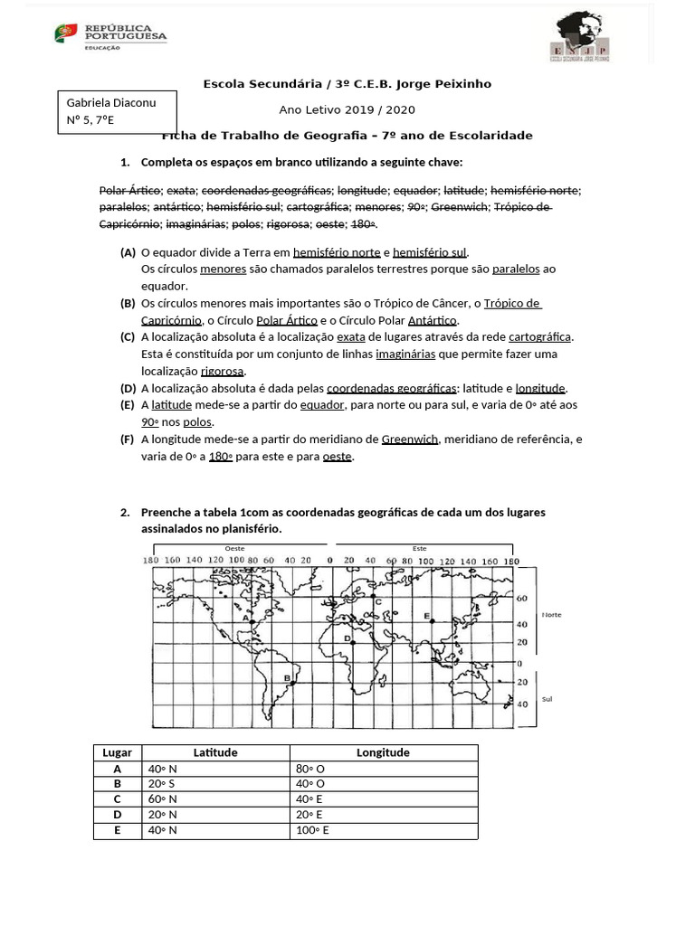 Ficha Trabalho GEO | PDF
