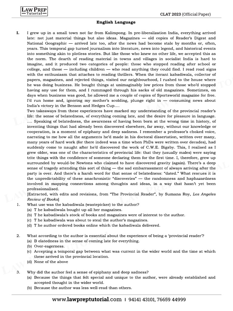 CLAT 2023 Official Paper Guide | PDF