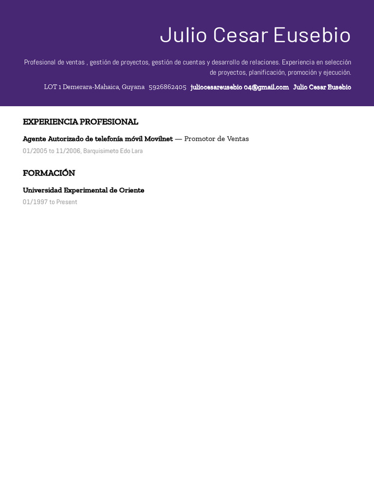 Julio Cesar Eusebio: Experiencia Profesional Experiencia Profesional | PDF | Crecimiento ...