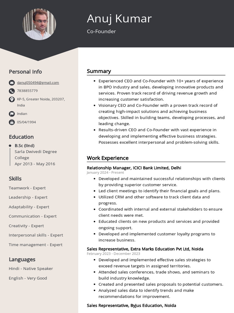 CV - Anuj Kumar (4) | PDF | Customer Relationship Management | Sales