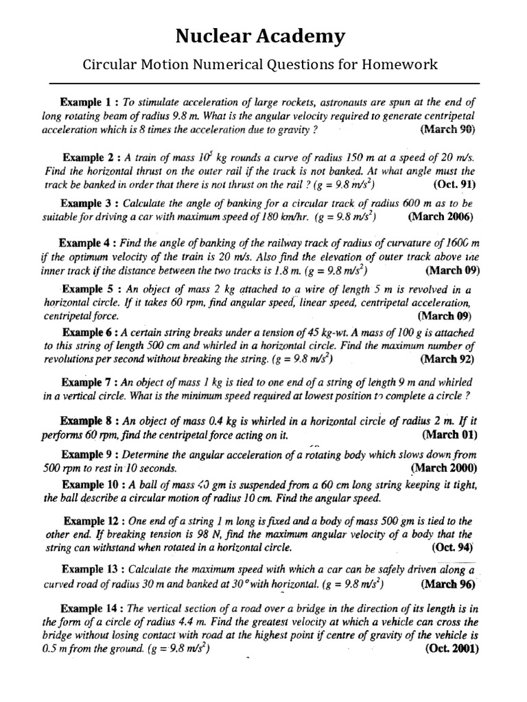 Nuclear Academy: Circular Motion Problems | PDF