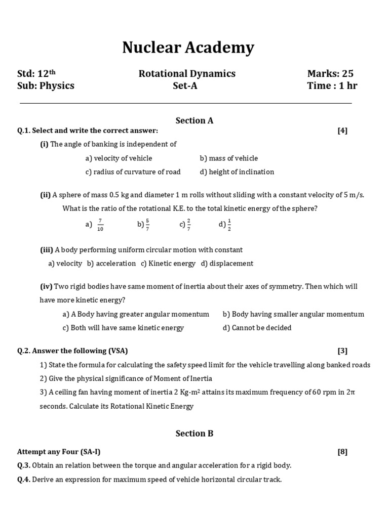 Assignment-Rotational Dynamics Test | PDF | Rotation Around A Fixed ...