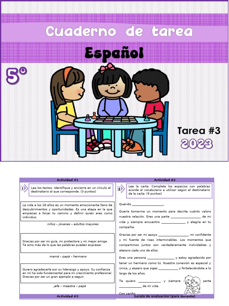 5° - Tarea 3 - Español | PDF