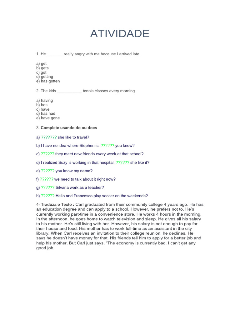 ATIVIDADE - Docx INGLES VERBOIS | PDF