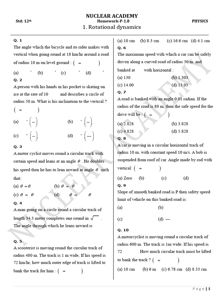 Assignment HW P 1 8 Rotational Dynamics | PDF | Speed | Angle