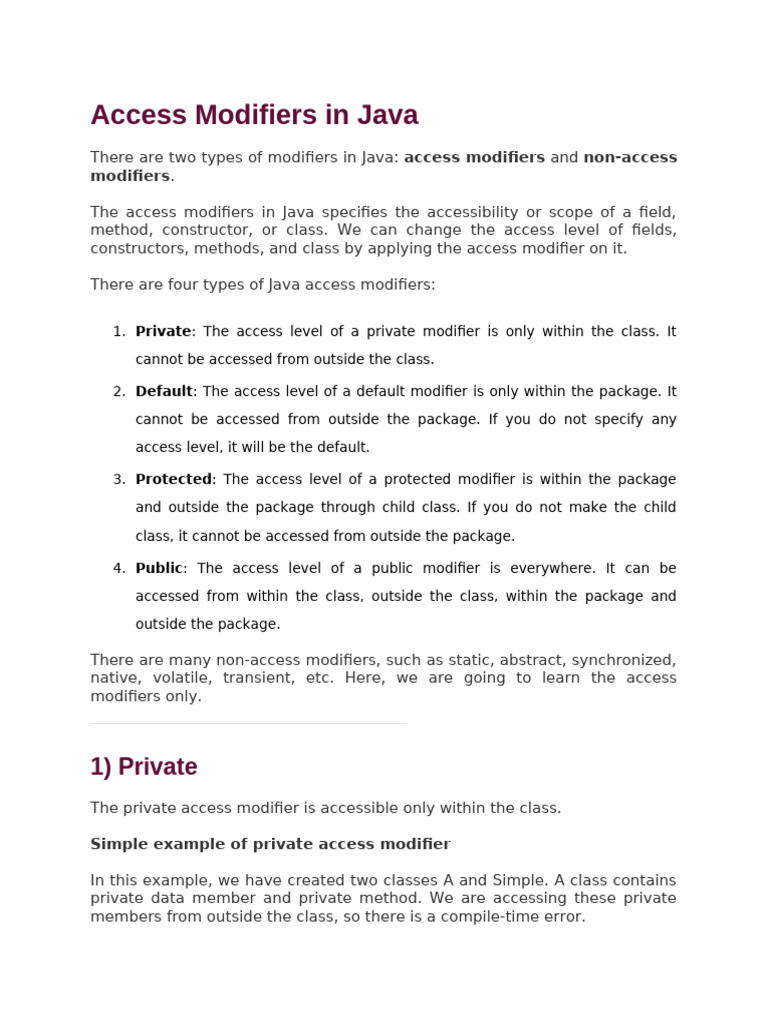 Accaess Modifiers Pdf Class Computer Programming Method