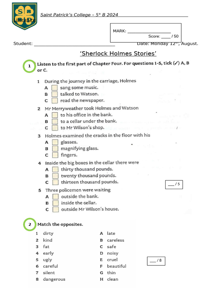 Literature Test - Sherlock | PDF