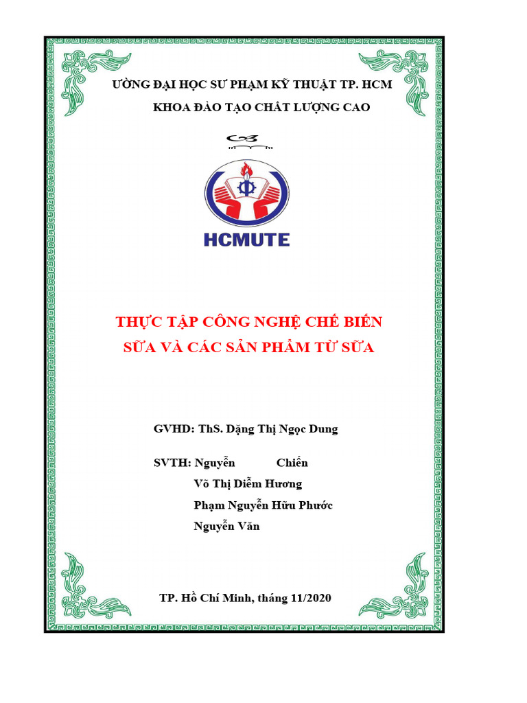 Báo cáo thực tập CNCB sữa | PDF