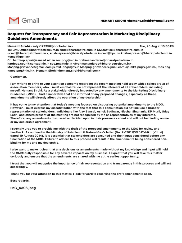 Request For Transparency and Fair Representation in Marketing ...